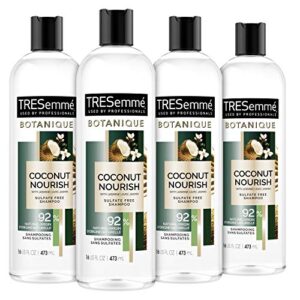 tresemmé botanique coconut nourish shampoo for dry, frizzy hair - 92% derived natural materials, professional performance, 16 fl oz (pack of 4)