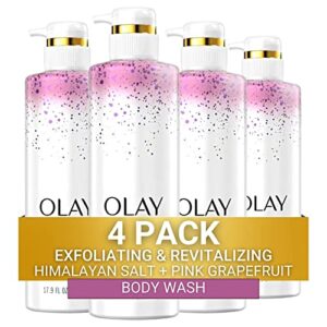 olay exfoliating & revitalizing body wash with himalayan salt pink grapefruit and vitamin b3 20 fl ounce 4 count