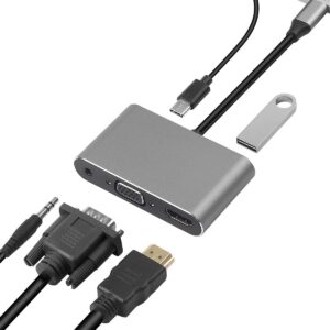 usb c hub type c 5 in 1 hub to 4k hdmi, vga, 1usb3.0ports, with pd charge