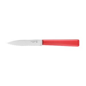 opinel les essentials+ no. 313 serrated paring knife, corrosion resistant + dishwasher safe, made in france, red