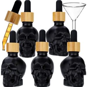 huizhu 5pcs 1oz skull glass dropper bottles refillable bottles liquid bottling dispensing bottle with eye dropper pipettes for essential oils/beauty oil mix, aromatherapy blends (30ml x 5pcs)