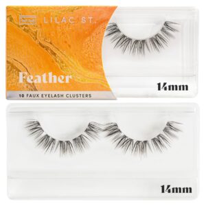 lilac st - feather natural faux eyelash clusters (14mm) - cat eye look - diy lash extension wisps - lightweight & lifelike - lasts 10 days - cruelty free, vegan, women founded - 10 lashes