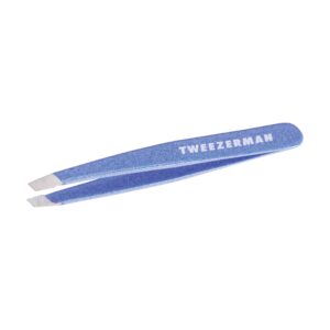 tweezerman mini slant tweezer - tweezers for eyebrows, travel tweezers for eyebrows, facial hair, ingrown hair (granite sky)