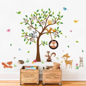 decalmile forest animals tree wall decals fox squirrel deer wall stickers baby nursery kids bedroom playroom wall decor