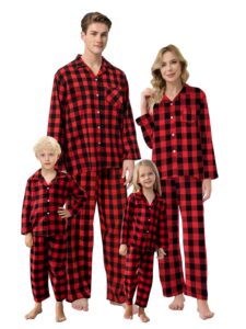 family plaid pajamas set, baby toddler little boy's girl's 2-piece button down sleepwear pjs, black red, 9-10 years=tag 150