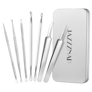 blackhead remover tools, 7pcs pimple acne blemish removal tools set zit extractor with tin case by jazzznap, silver