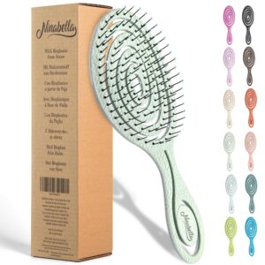 ninabella organic detangling hair brush for women, men & children - does not pull on hair - straightening brushes for straight, curly & wet hair - unique spiral hairbrush green