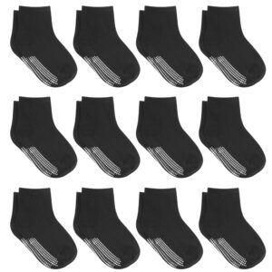 debra weitzner 12 pairs non-slip toddler socks with grips for baby boys and girls - anti-slip crew socks for infant's and kids