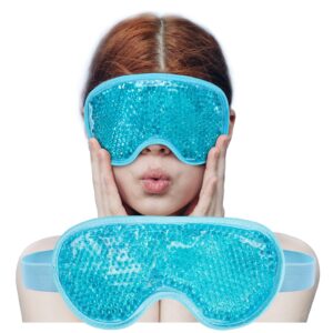 cooling eye mask with gel bead, reusable cold compress ice pack sleeping eye cooling pads for after eyelid surgery, puffiness, puffy eyes, headache, migraine relief(blue)