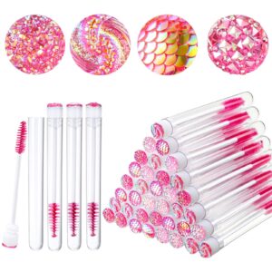 80 pieces disposable mascara brushes tubes set, 40 diamond empty mascara wand tube with 40 eyelash brush spoolies makeup tool for eyelash extension(pink)