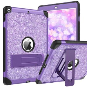 bentoben for ipad 9th generation case with kickstand, ipad 8th / 7th generation case glitter sparkly 3 layers shockproof full body protective girls tablet cover for ipad 10.2" 2021/2020/2019,purple