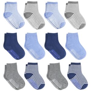 debra weitzner 12 pairs non-slip toddler socks with grips for baby boys and girls - anti-slip crew socks for infant's and kids