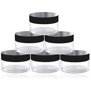 zejia 1oz plastic jars with lids, 6pcs clear small plastic jars, empty plastic containers with black lids, round travel jars for cosmetics, lotions, acrylic powder, beauty product, slime