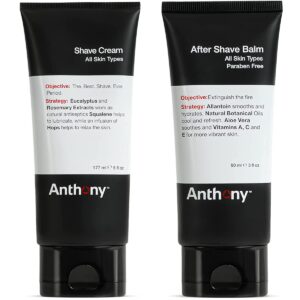 anthony shave cream, 6 fl oz, and anthony aftershave balm, 3 fl oz