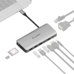 wavlink 10-in-1 usb c hub, type c to dual monitors 4k hdmi+vga and 100w pd charging for thunderbolt 3/4, usb-c, dell xps 13/15, macbook pro, lenovo yoga (3xusb 3.0 ports, sd card reader, audio, lan)