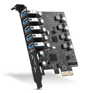 pci-e to usb 3.0 7-port(2x usb-c - 5x usb-a) expansion card,pci express usb add in card, internal usb3 hub converter for desktop pc host card support windows 10/8/7/xp and mac os 10.8.2 above