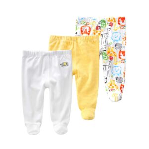 qgakago newborn baby footed pants 3 pack cotton casual leggings pants 0-12 months (0-3 months,elephant)