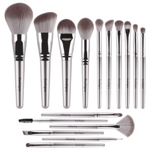 makeup brushes,daubigny 16pcs silver premium synthetic makeup brush set with professional foundation brushes powder concealers eye shadows blush makeup brush for perfect makeup