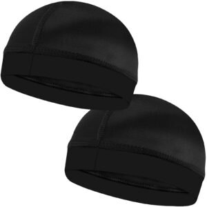 2pcs silky stocking wave cap for men, good compression over durag (black)