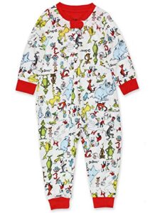 dr. seuss grinch cat in the hat infant baby footless sleeper pajamas (18 months, white/multi)