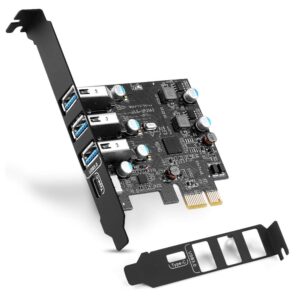 yeeliya pcie usb card 4-ports(1x usb-c - 3x usb-a) usb 3.0 expansion card pc internal usb hub for windows 10/8/7 and macpro 4.1/5.1 with low profile bracket