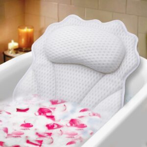 bath pillow ruvince ergonomic luxury bathtub pillow with head,neck, shoulder and back support, 4d bath pillows for tub with 6 powerful suction cups, fits all bathtub