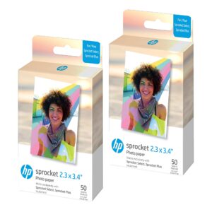 hp sprocket 2.3 x 3.4 premium instant zink sticky back photo paper (100 sheets) compatible with hp sprocket select and plus printers.