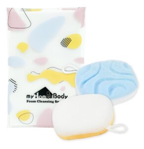 myhomebody face wash sponges, face sponge for washing face, facial sponges for cleansing and exfoliating, cleansing sponges for face, 2 sides, 2 textures, 2 pack