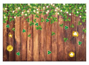 allenjoy 82" x 59" st. patrick's day backdrop glitter rustic wood green lucky shamrock gold coins photography background for kids baby shower birthday party decor banner portrait photo booth props