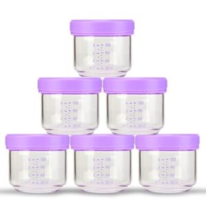 glass baby food storage containers comi reusable 4oz baby food jars with food grade plastic lids, pack of 6, microwave/dishwasher friendly