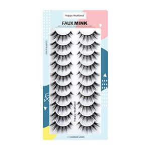 happy heartbeat 3d false eyelashes spiky manga wispy natural cat-eye fluffy soft faux mink lashes reusable short lashes 10 pairs(h2)