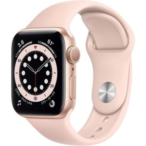 apple watch series 6 (gps + cellular, 44mm) - gold aluminum case with pink sport band (renewed)