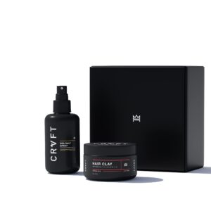 crvft hair clay 2.8oz + sea salt spray 6oz men's bundle - medium + light hold - matte + natural finish - volume + texture + prestyler - stylist approved - scented