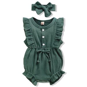 renotemy infant romper baby girl cotton linen outfits short sleeve jumpsuits one-piece bodysuit baby girl clothes 3-6 months