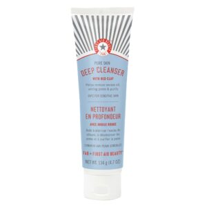 first aid beauty - pure skin deep cleanser with red clay, deep cleansing face wash with antioxidant booster for oily and blemish-prone skin, reduce oil & unclog pores, safe for sensitive skin, 4.7 oz