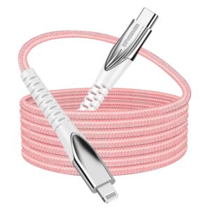 wfvodver usb-c to lightning cable [mfi certified] 10ft/3m iphone 12 nylon braided type c fast charging cable compatible with iphone 12/12mini/12 pro/11/11pro/11 pro max/x/xs/xr/xs max (pink)