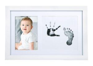 little pear baby handprint & footprint frame, gender-neutral baby prints frame, baby girl or baby boy prints picture frame, white