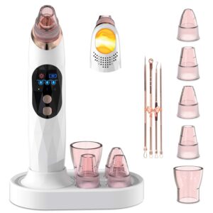 blackhead remover pore vacuum with hot compress- 2025 upgraded electric face cleaner pore extractor pimple extractor acne white heads removal tool with 5 suction head lcd screen and base