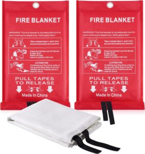 mata leon fire blankets fiberglass retardant blanket - 3.3x3.3ft square fire suppression tool emergency survival kit durable for accidental safety for home office fireplace car kitchen(2 packs)