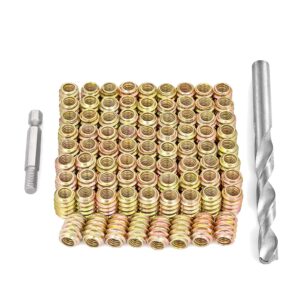 pgmj 80 pcs m6 wood nut inserts - metal headless hex socket drive threaded inserts screws assortment, metric bolt fastener connector for wood working tools and accessories (m6x15mm-h)