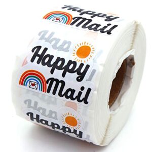 muminglong 1.5 inch happy mail with sun and rainbow stickers, small shop stickers, thank you sticker,small business, packaging sticker, 500 pcs