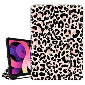 hepix ipad air 5th 4th generation case with pencil holder 2022 2020, ipad 10.9 inch case leopard cheetah ipad air 5 case trifold protective shockproof cover auto sleep wake