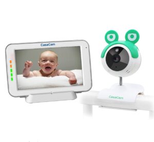 casacam bm240 video baby monitor with 5" touchscreen and hd clip camera, two way audio, lullabies, nightlight, automatic night vision and temperature monitoring capability