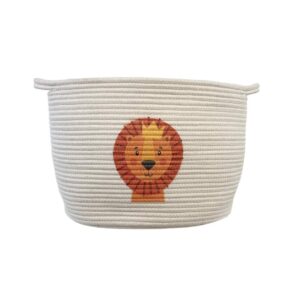 cute safari lion nursery baby basket/baby hamper/woven storage basket/rope cotton baby laundry hamper large - 11"h x 17.7"w x 13.4"l/nursery storage toys books kids dog blanket decor/baby gift