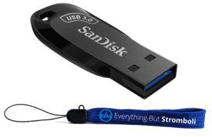 sandisk ultra shift usb 3.0 flash drive 256gb for computers & laptops - high speed (sdcz410-256g-g46) bundle with (1) everything but stromboli lanyard