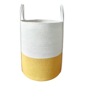 yellow/white rope woven laundry basket/nursery hamper/baby laundry basket/toy storage/cotton rope basket/xxl large tall 18"h x 15"w/with handles clothes blankets kids pet organizer decor gift