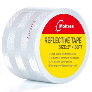 moltres dot-c2 reflective tape,white silver 2inch x30 feet waterproof conspicuity safety tape,trailer self adhesive warning caution reflector tapes for car trucks trailer vehicle outdoor