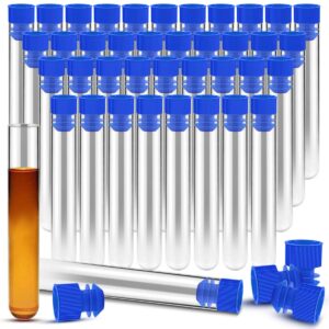 wykoo 50 pcs 13ml clear plastic test tubes with blue cap, 16x100mm vials container sample tubes for liquid, scientific experiments, craft, party supplies, candy storage, home decoration