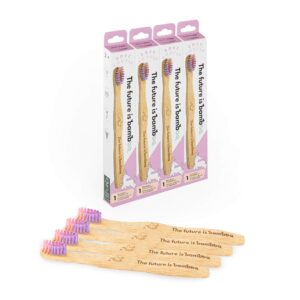 the future is bamboo unicorn toothbrush for kids - made from sustainable bamboo for a natural & eco-friendly feel, soft wave bristles, biodegradable wooden handle | (pack of 4, unicorn)