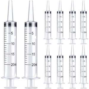 10pack 20ml syringe for liquid - syringes without needle - 20 ml sterile packed plastic syringe for medicine student lab measuring liquids and pet feeding oral food, jello shot (10 pack 20cc )